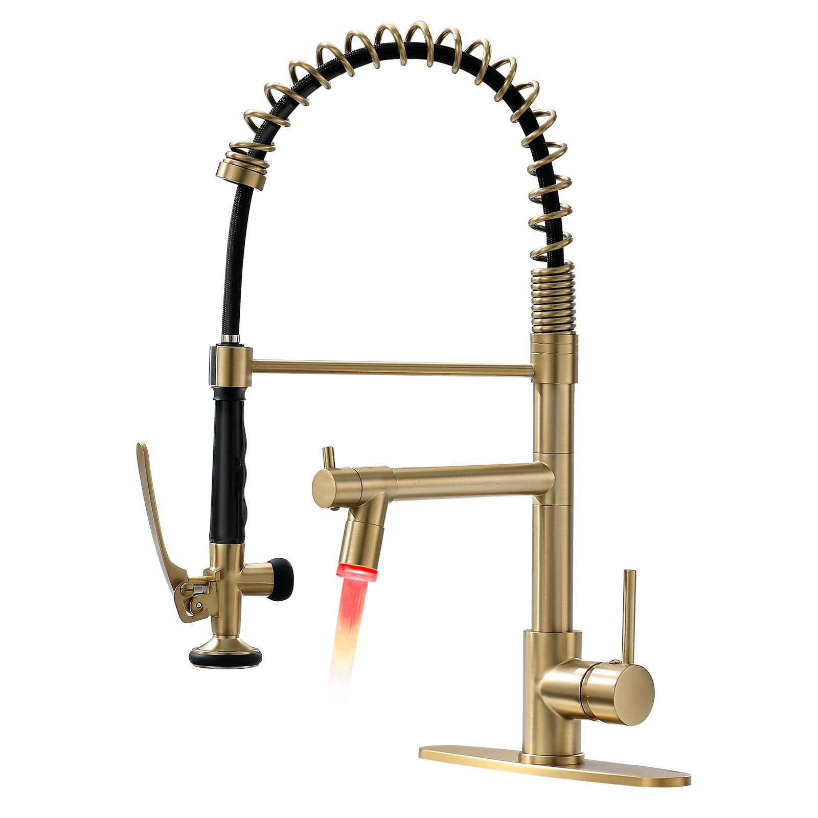 Fapully LED Kitchen Faucet with Pull Down Sprayer,Brushed Gold Commerc ...